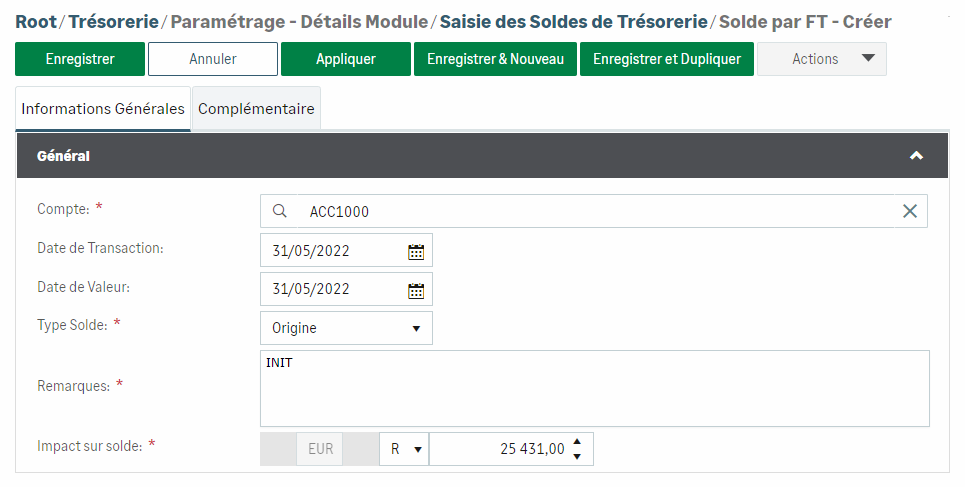 Initialisation des soldes