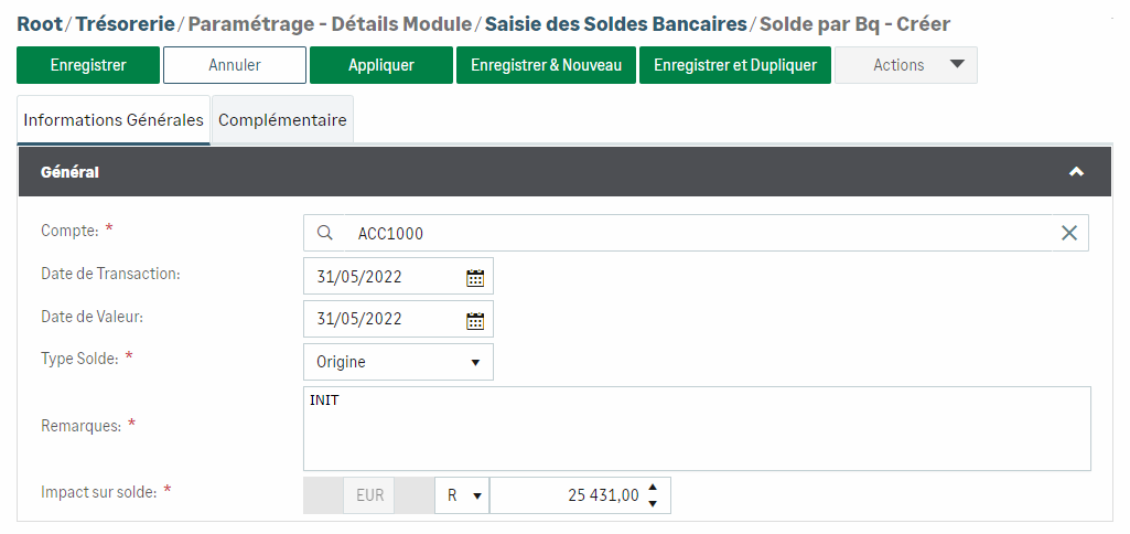 Initialisation des soldes